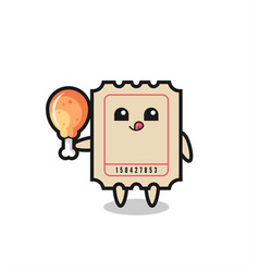 Ticket cute mascot is eating a fried chicken Vector Image