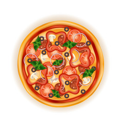 Big round pizza with cheese tomato salami olive Vector Image