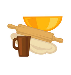 Dough and rolling pin bakery cooking kitchenware Vector Image