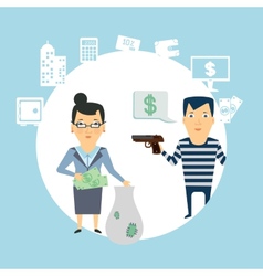 Thief in a black balaclava holding gun robbery Vector Image