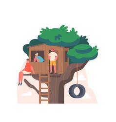 Children playing and having fun in the treehouse Vector Image