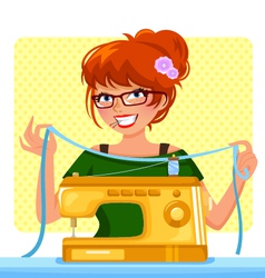 Seamstress dressmaker tiny characters sewing Vector Image