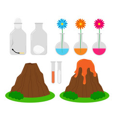 Cartoon boy scientist doing volcano experiment Vector Image