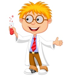 Boy cartoon doing holding reaction tube Royalty Free Vector