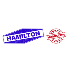 Hamilton grunge watermarks in round and hexagon Vector Image