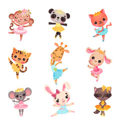 Cute animals in ballerina dresses dancing Vector Image