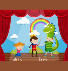 Opposite word for afraid and brave Royalty Free Vector Image
