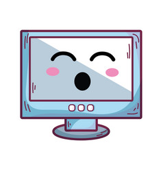 Line kawaii cute funny computer technology Vector Image