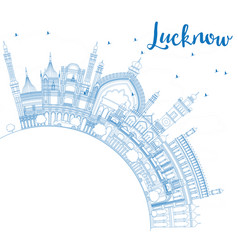 Outline lucknow skyline with blue buildings and Vector Image