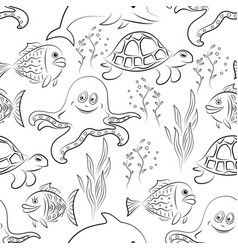 Seamless pattern marine animals contours Vector Image