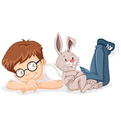 Cute boy holding a chicken Royalty Free Vector Image