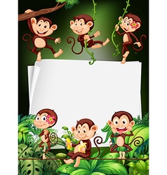 Border template design with cute monkeys in forest