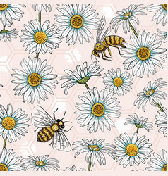 Bees and daisies geometric seamless pattern Vector Image
