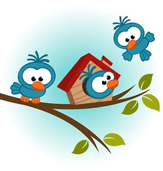 Cartoon pine tree with a bird on branch Royalty Free Vector