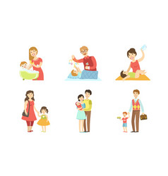 Parents daily routine activities set mothers and Vector Image