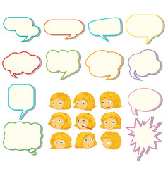 Girl reading book and many speech bubbles Vector Image