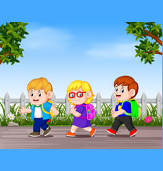 Cute girl go to school cartoon Royalty Free Vector Image