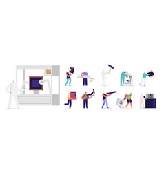 Set characters with machinery tiny men Royalty Free Vector