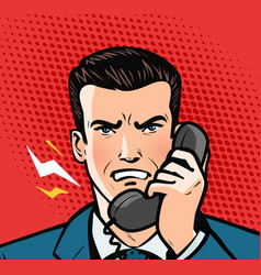 Cartoon angry business man yelling at mobile Vector Image