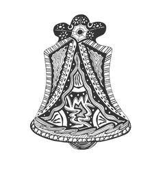 Engraved hand drawn fir branches with bell and red