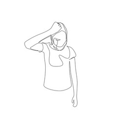 Continuous one line woman squeezes head hair Vector Image