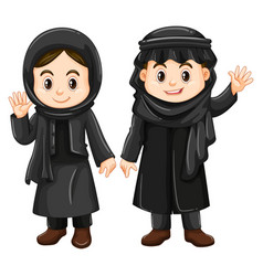 Two kuwait kids in black costume Royalty Free Vector Image