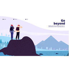 Outdoor adventure landing couple with backpack Vector Image