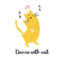 Funny yellow cat dancing to music Royalty Free Vector Image