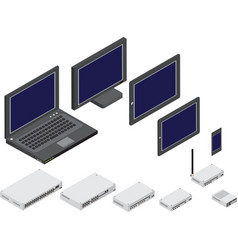 Mobile devices isometric set computer server and Vector Image