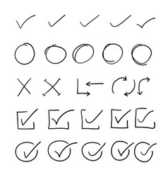 Hand drawn check signs and arrow collection Vector Image