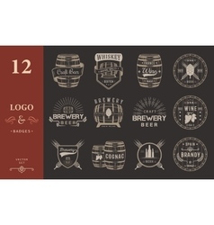 Set wooden casks badges and cooperage logo Vector Image
