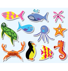 Fish and sea animals shark octopus jellyfish crab Vector Image