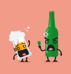 Angry beer bottle with glass beer character Vector Image