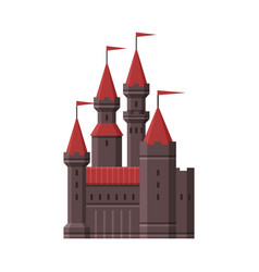 Ancient castle with red flags medieval Royalty Free Vector