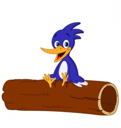 Cartoon blue bird sitting on tree branch Vector Image