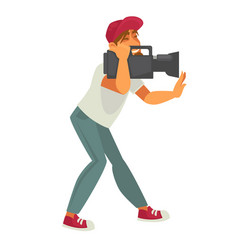 Cameraman shooting film scene with his camera Vector Image