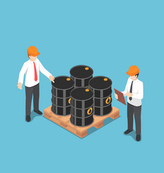 Isometric oil barrels with falling graph Vector Image