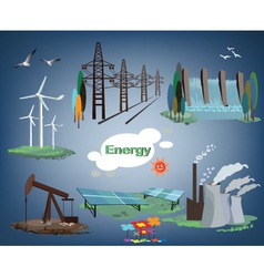 Alternative energy sources cartoon set Royalty Free Vector