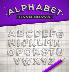 Hand drawn sketch font on a school notebook paper Vector Image