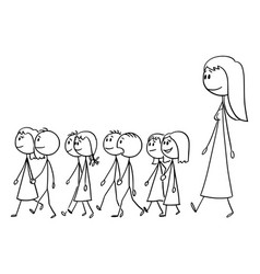 Cartoon kindergarten teacher on walk Royalty Free Vector