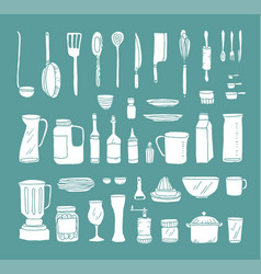 Kitchen utensils sketch drawing Royalty Free Vector Image