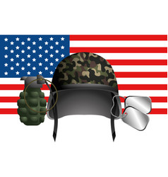 United state flag with military helmet Royalty Free Vector