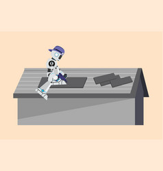 Cartoon flat style drawing robot climb huge rook Vector Image
