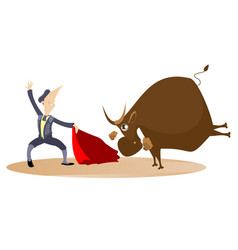 Cartoon bullfighter and bull Royalty Free Vector Image