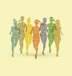 Women running marathon runners Royalty Free Vector Image