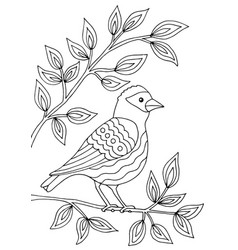 Frame with bird and flowering branches coloring Vector Image