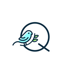 Initial cute blue bird q Royalty Free Vector Image