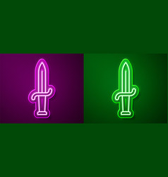 Glowing neon line dagger icon isolated on purple Vector Image