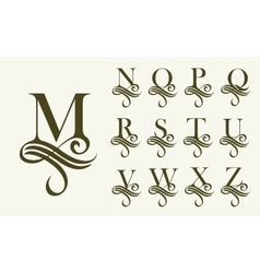 Vintage set capital letters monograms and font Vector Image