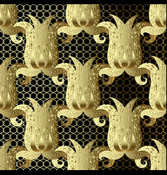 Rose gold floral leafy 3d seamless pattern Vector Image